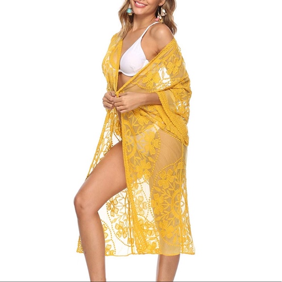 Swim One Size Lace Cardigan Crochet Sheer Cover Ups Poshmark